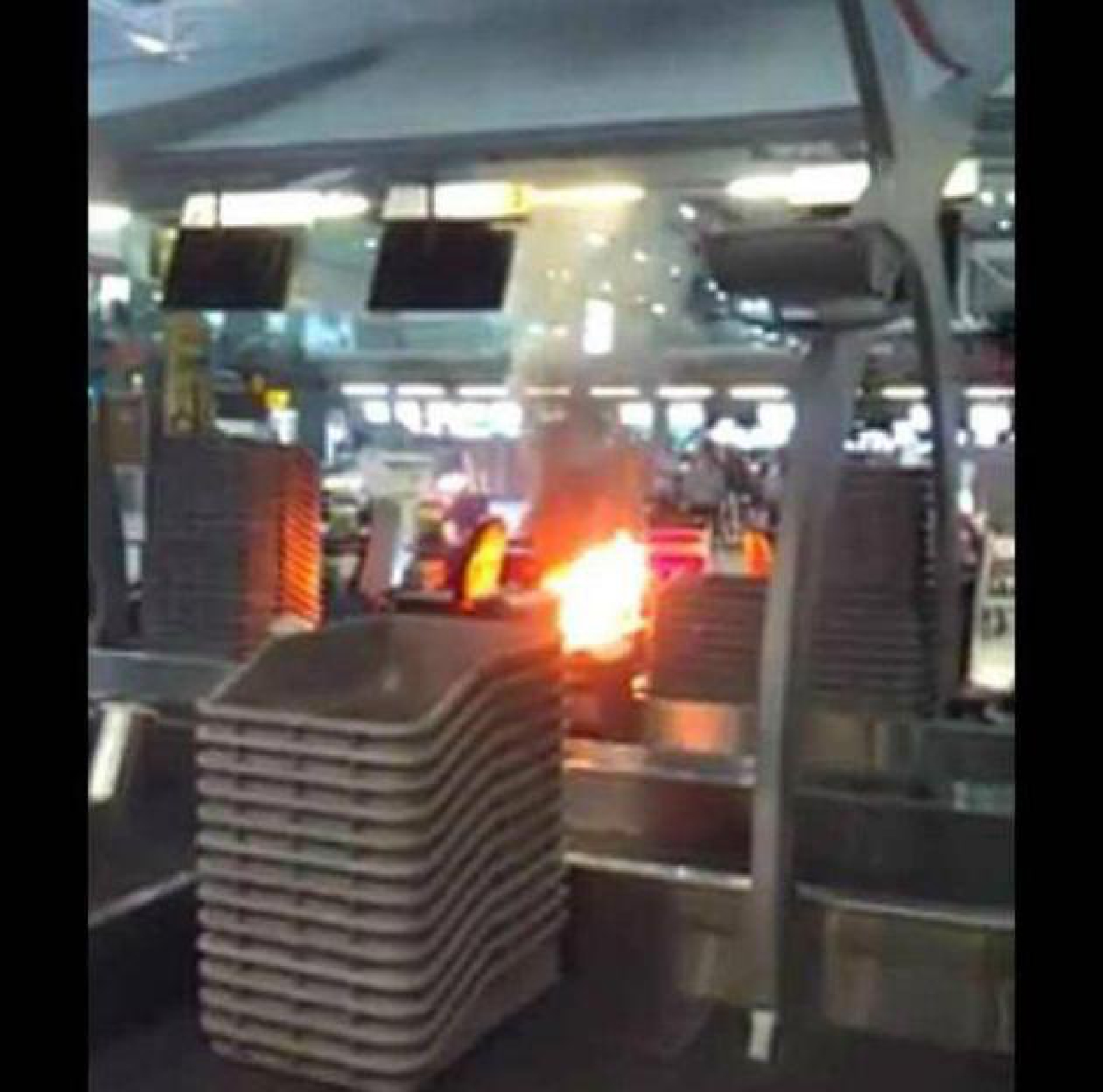Luggage catches fire on airport conveyor belt