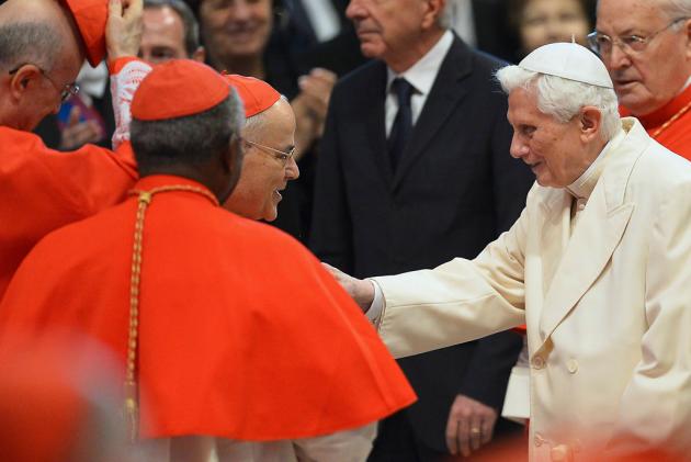 Ex-pope Benedict in rare public appearance at cardinals ceremony