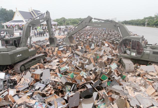 Thousands of slot machines, circuit boards destroyed