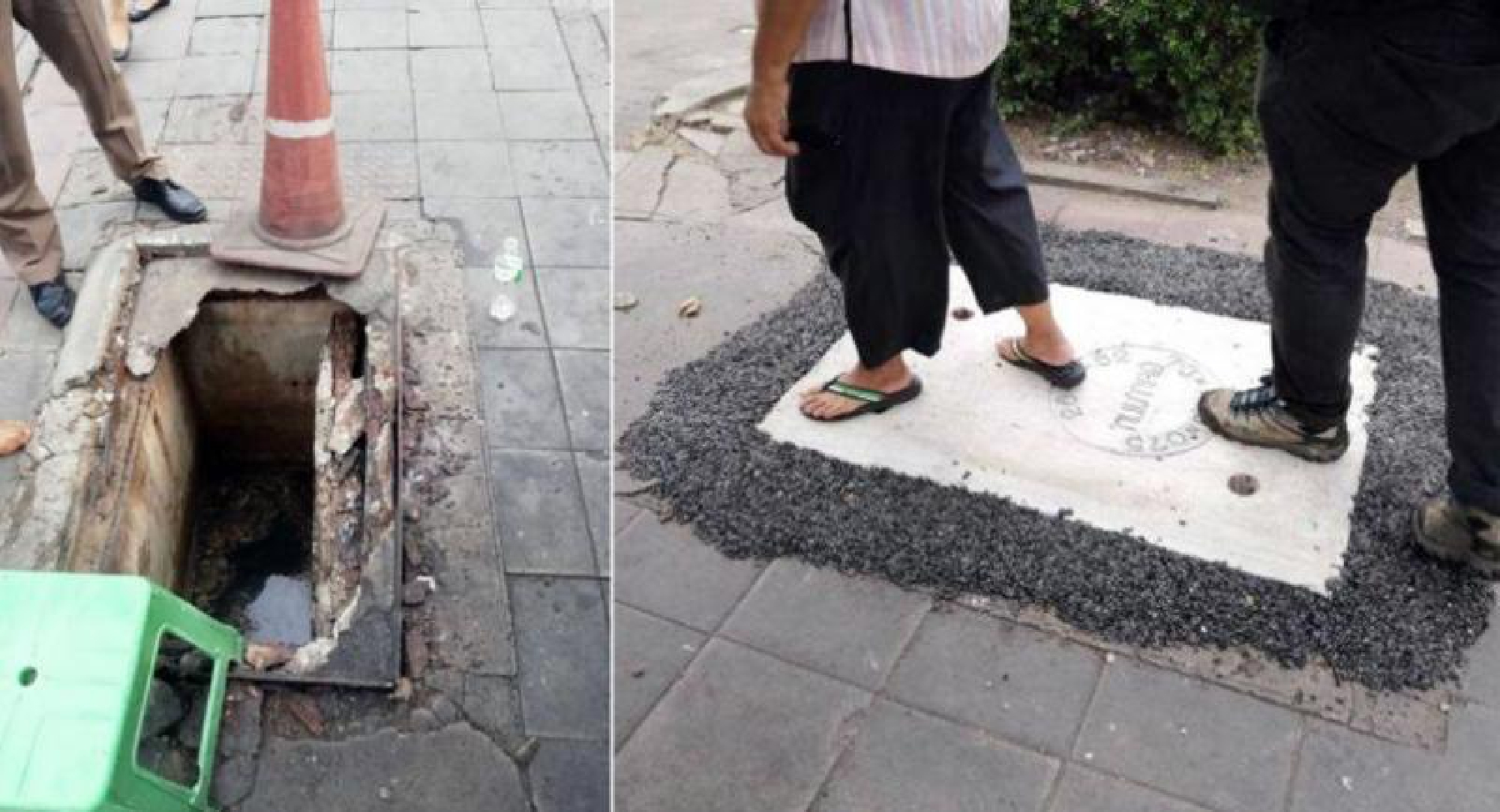 Woman falls down manhole on way to work