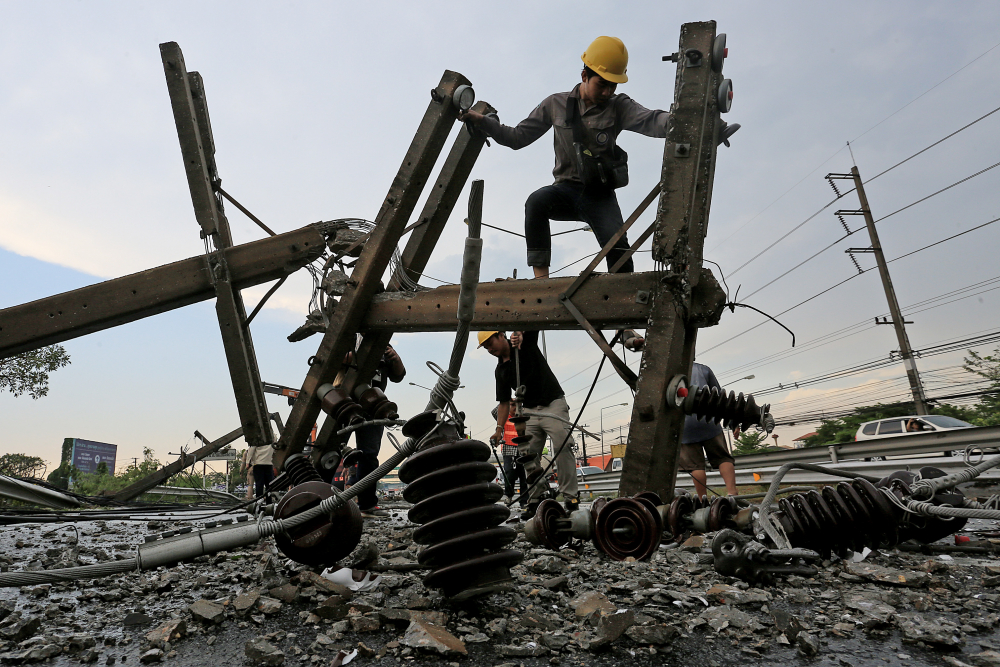 Falling Poles amid Rainstorm