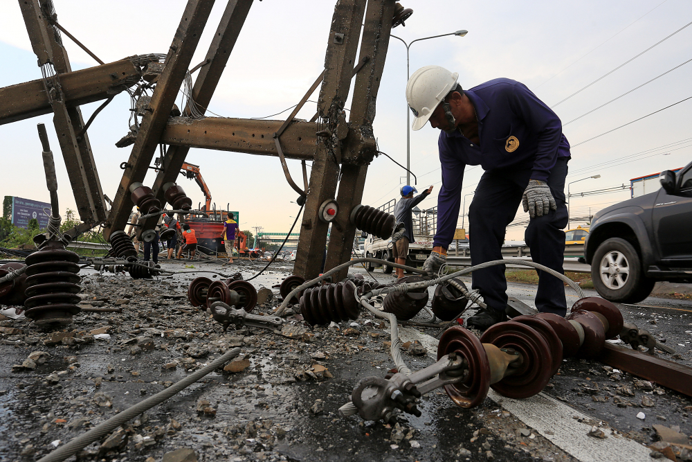 Falling Poles amid Rainstorm