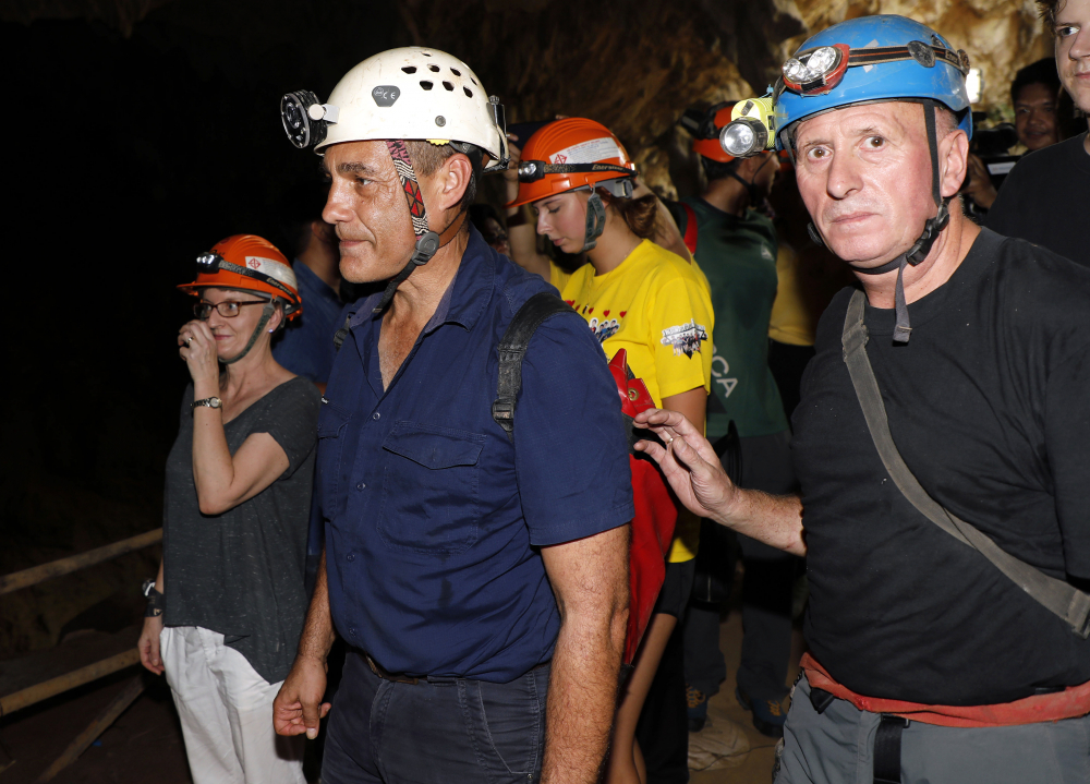 Australian members of the Thai cave rescue team visit Tham Luang cave