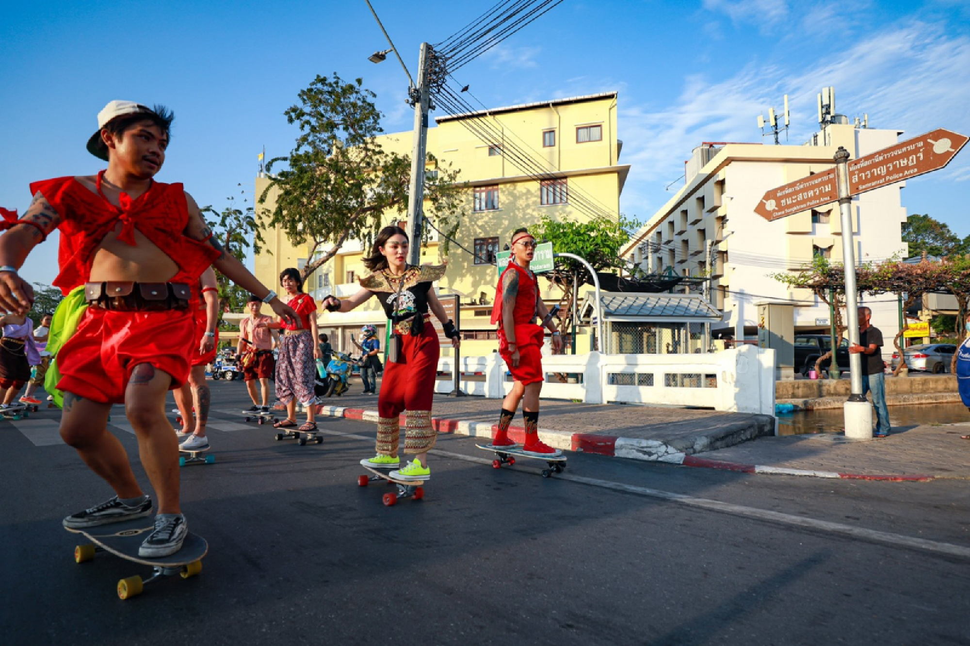 Skating in traditional costumes on a historic route