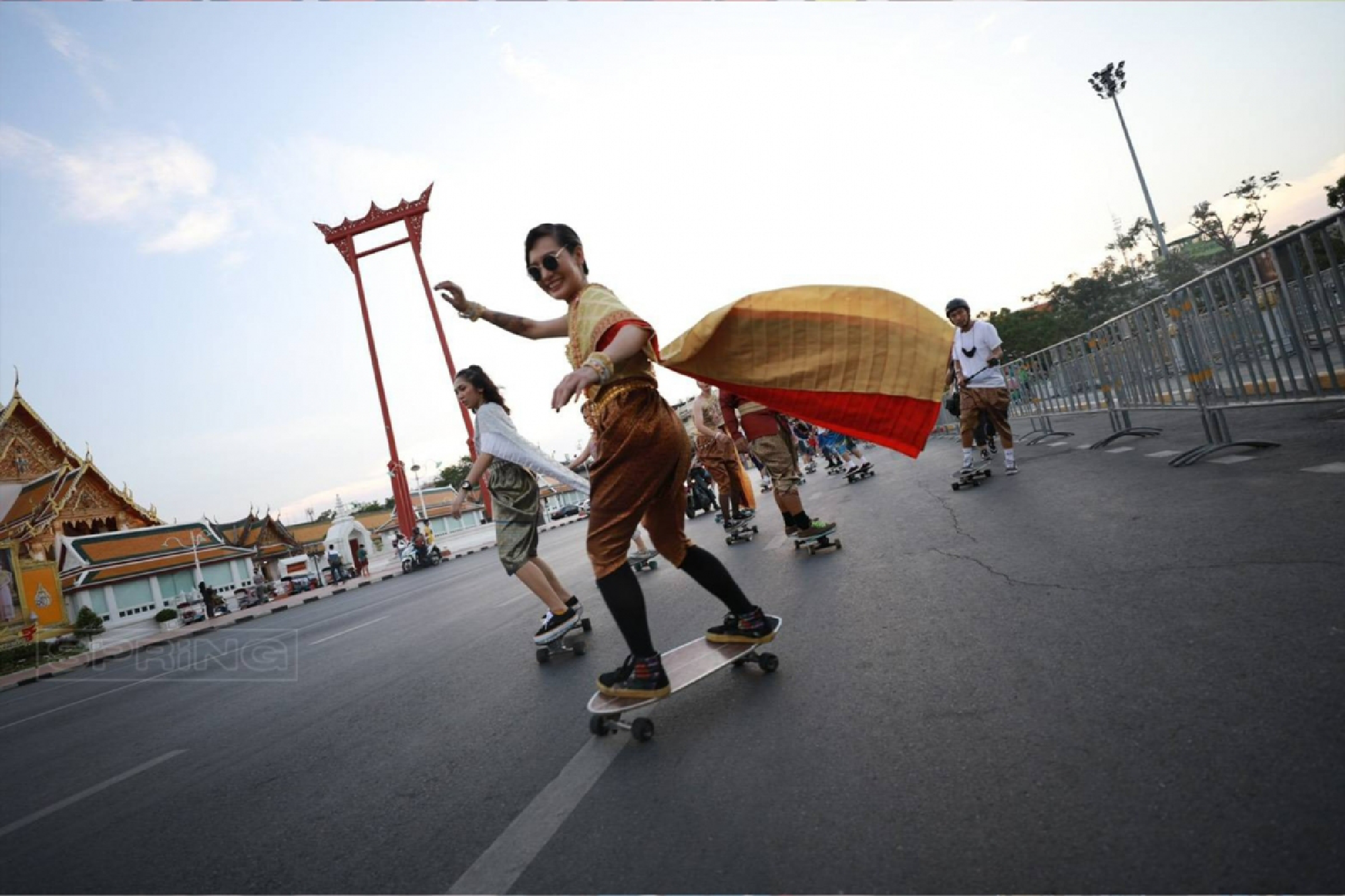 Skating in traditional costumes on a historic route