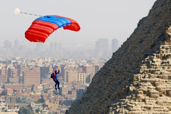 Worlds top skydivers "jump like a pharaoh" over Egypts great pyramids