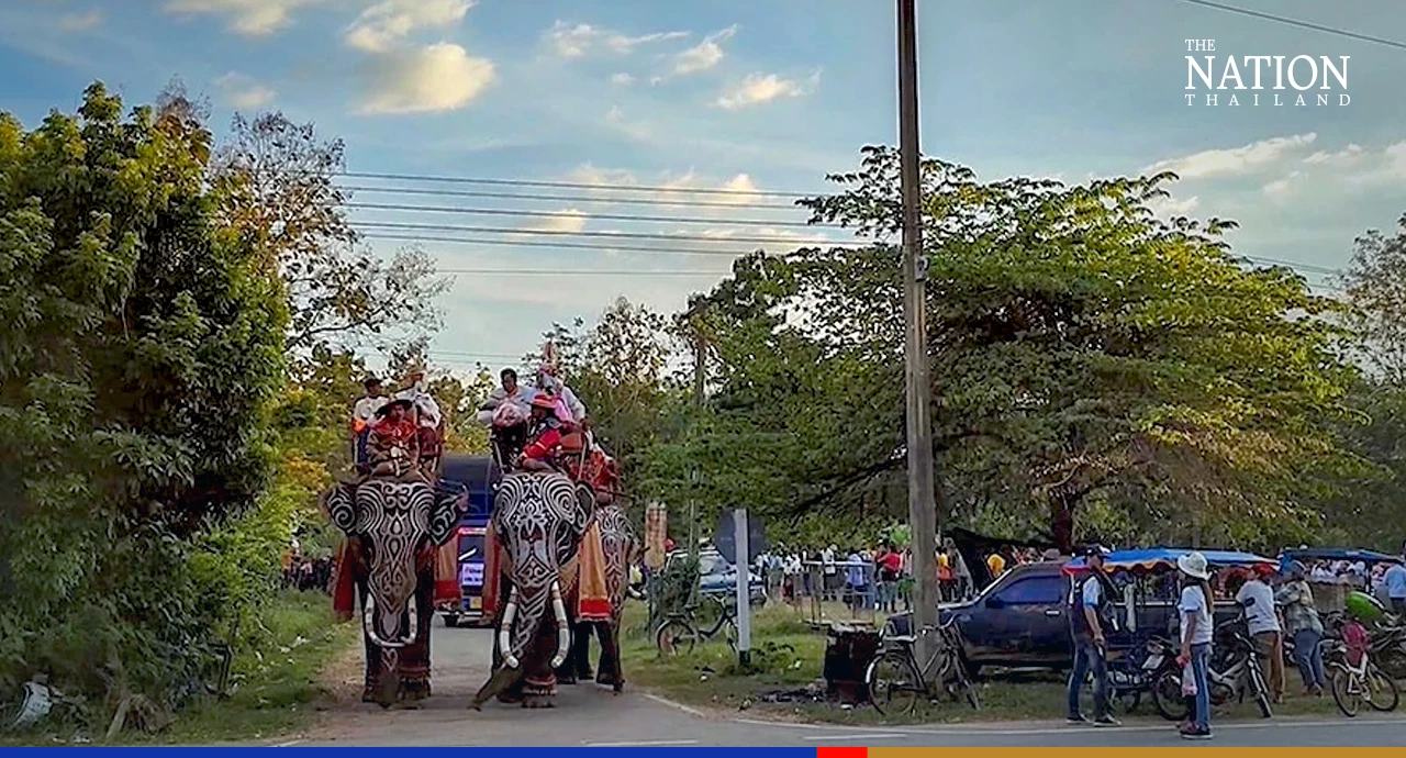 Furious elephant stomps people at ordination ceremony in Buriram