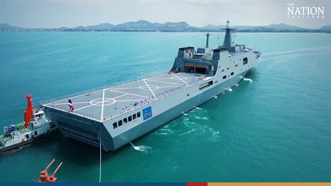 Thai Navy’s new acquisition, HTMS Chang, docks at Sattahip base