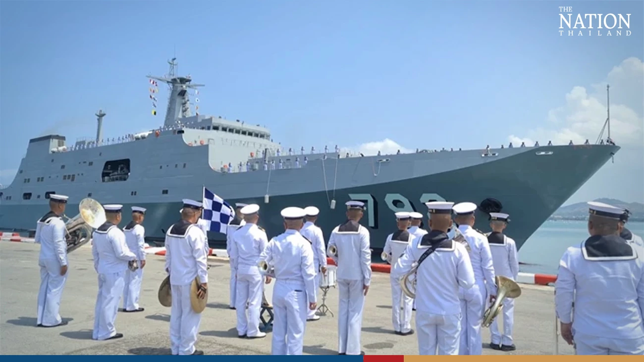 Thai Navy’s new acquisition, HTMS Chang, docks at Sattahip base