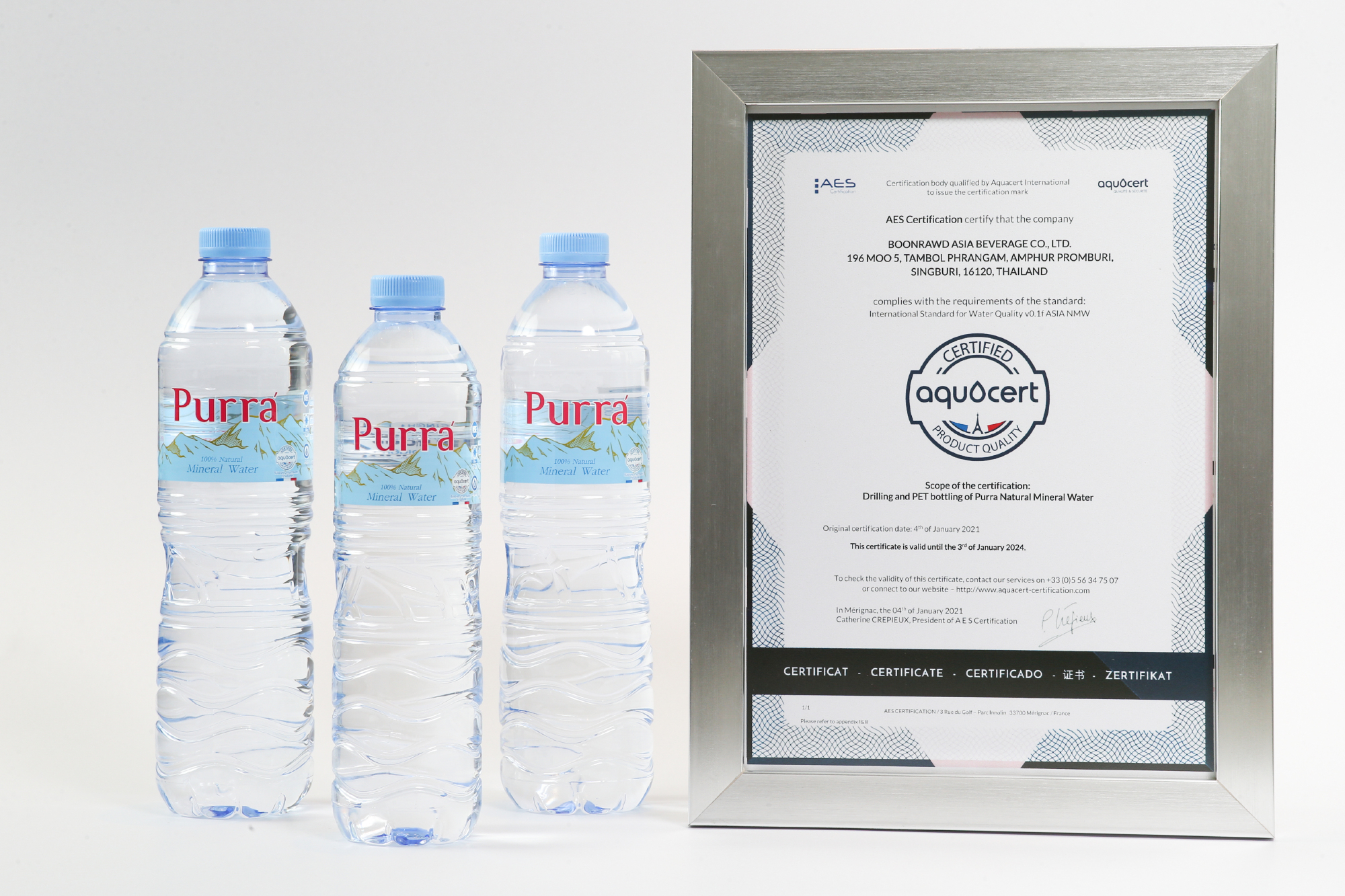 "Purra" Thailands First mineral water Certified By Aquacert